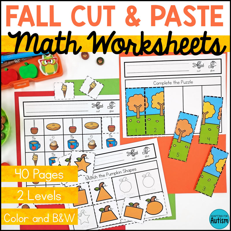 Fall Cut and Paste Math Activities – Autism Work Tasks