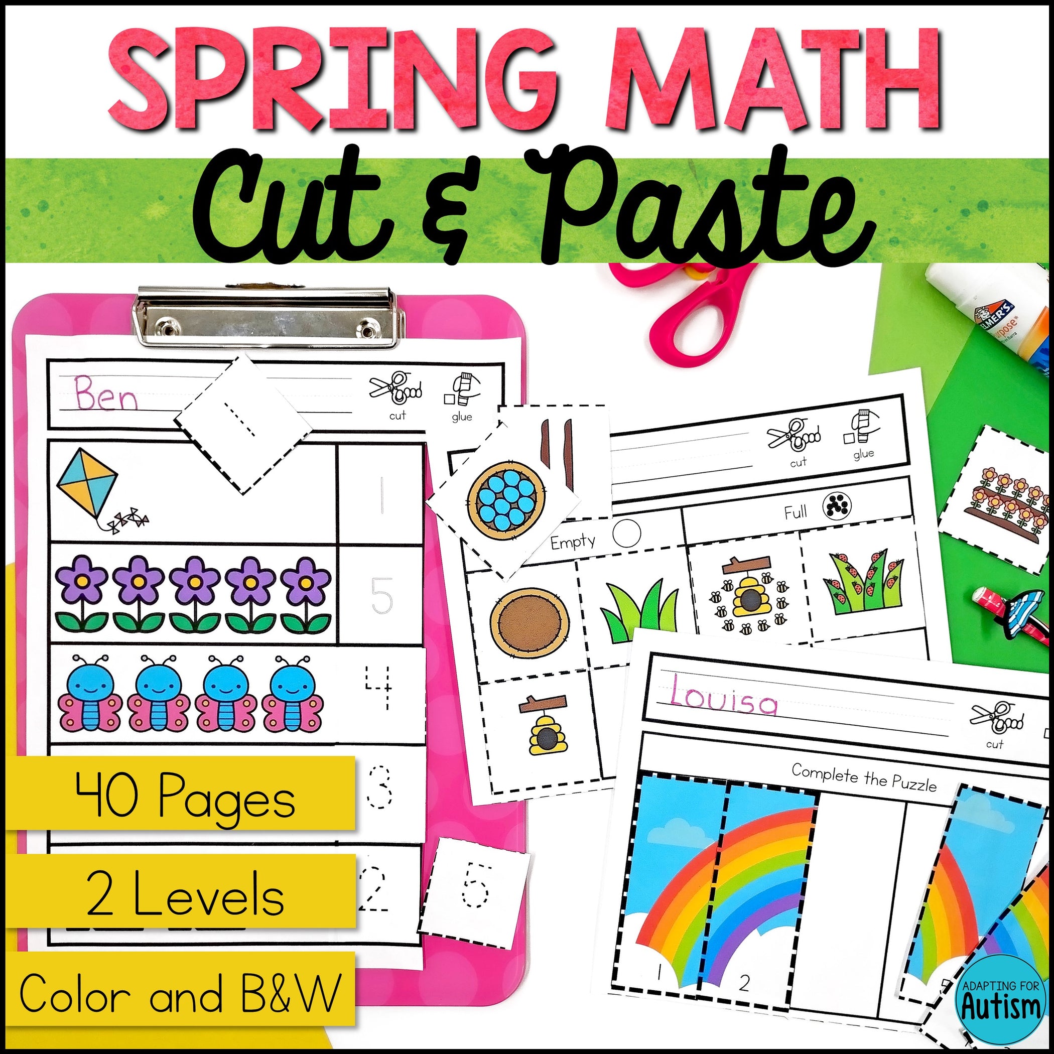 Spring Cut and Paste Math Activities – Autism Work Tasks