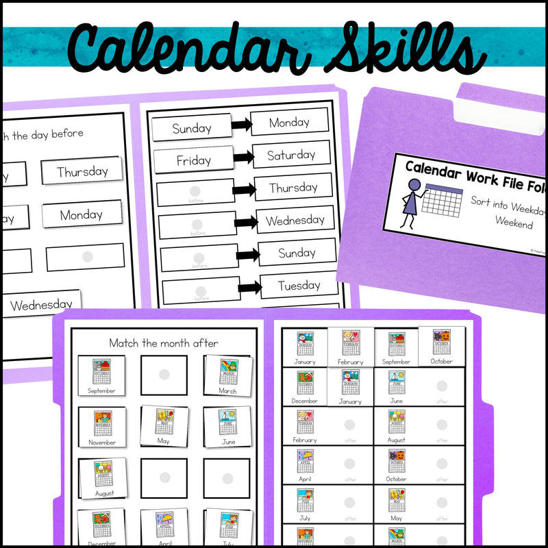 Calendar Skills File Folder Games and Activities – Autism Work Tasks