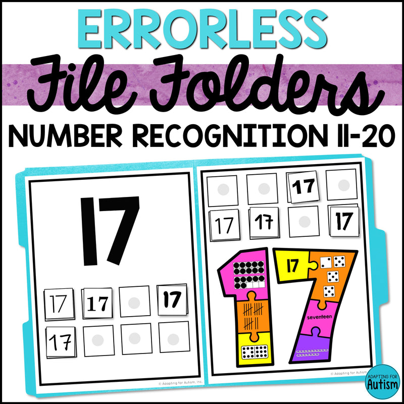 Errorless File Folders - Number Recognition (11-20) – Autism Work Tasks