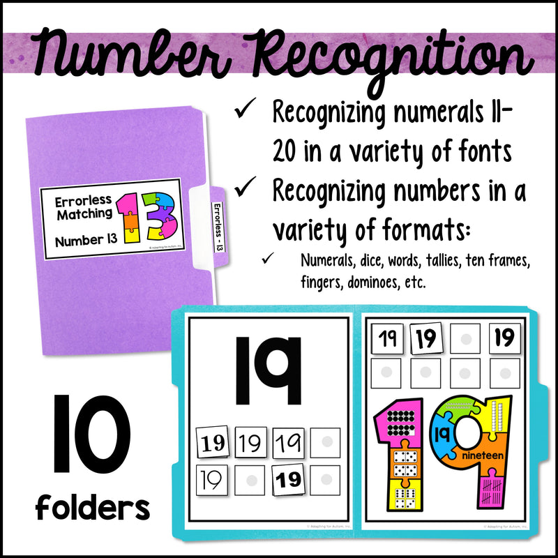 Errorless File Folders - Number Recognition (11-20) – Autism Work Tasks