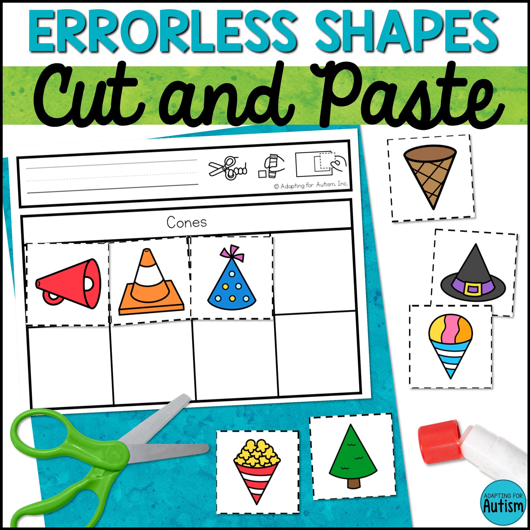 Errorless Cut and Paste Activities - 2D and 3D Shapes – Autism Work Tasks