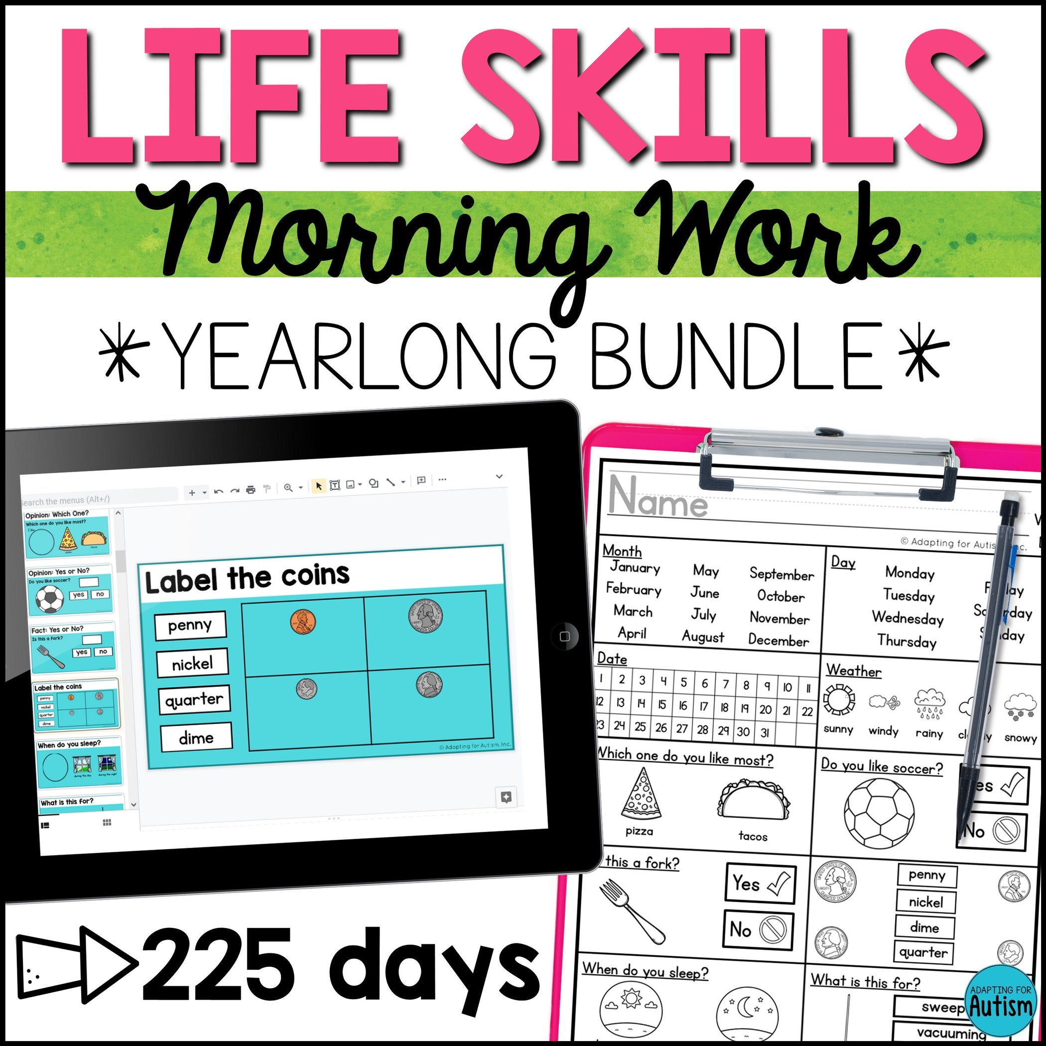 Life Skills Digital Morning Work Yearlong BUNDLE – Autism Work Tasks