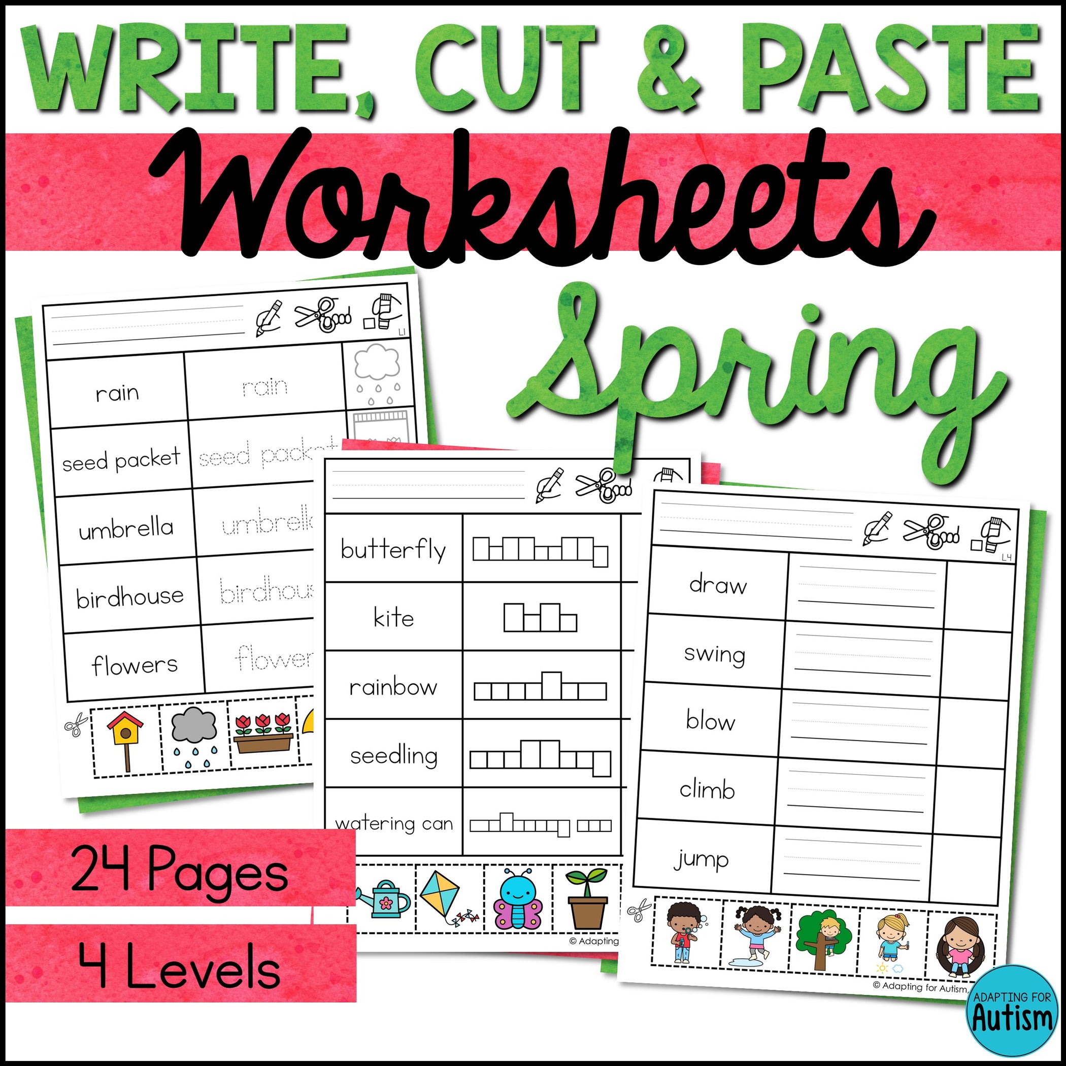 Spring Write Cut and Paste Activities – Autism Work Tasks