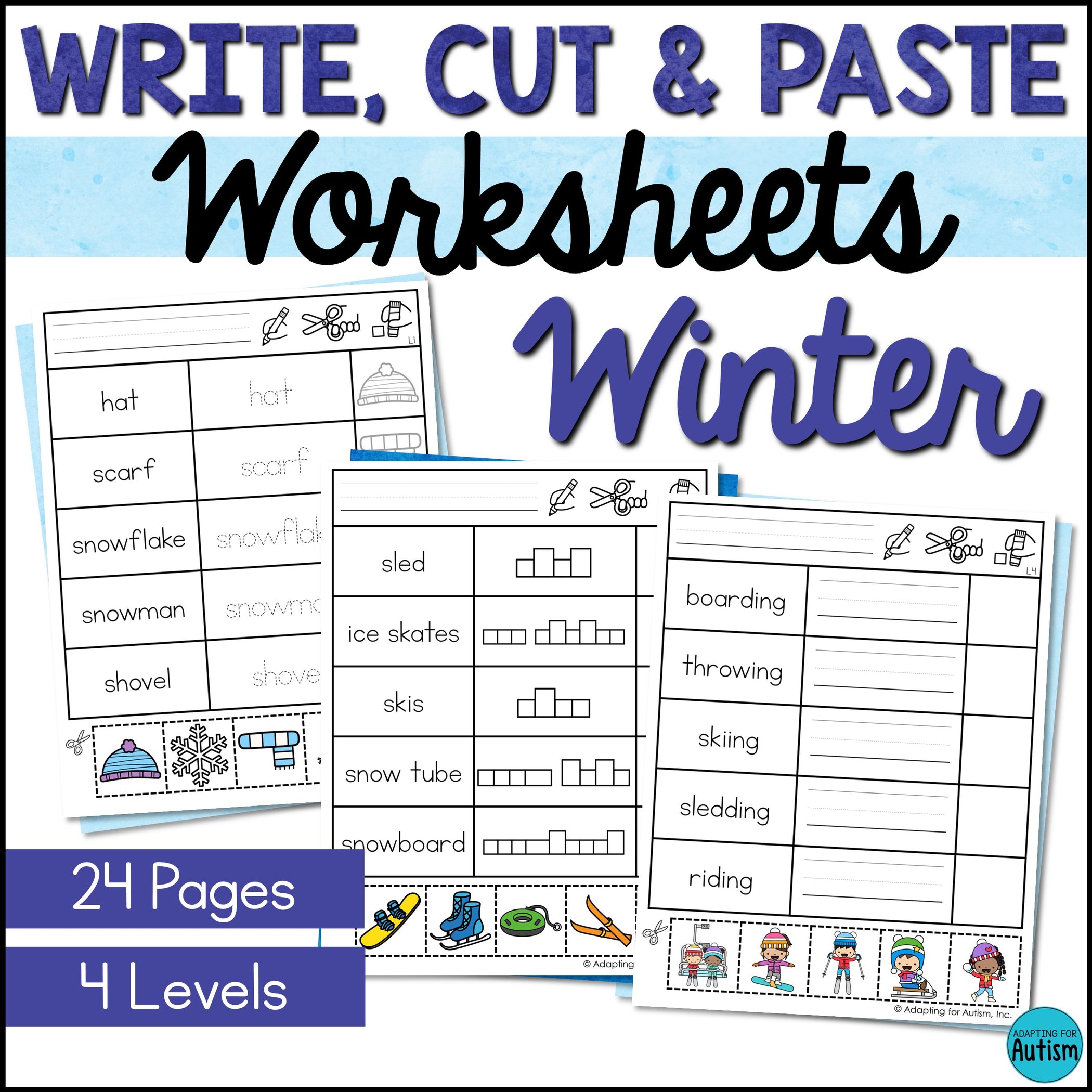 Winter Write Cut and Paste Worksheets – Autism Work Tasks